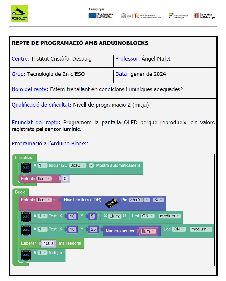 Situació Daprenentatge De Programació Amb Arduino Blocks Qualitat De