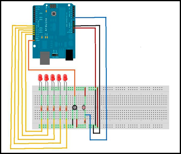 LDR i 5 LEDS | Pràctiques amb Arduino a l'Institut Pompeu Fabra