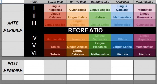 Horarium Latine | Aracne fila i fila