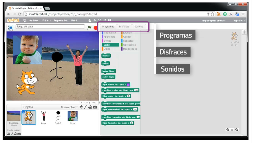 ¿Que vemos en la interface? | scratchjuguem